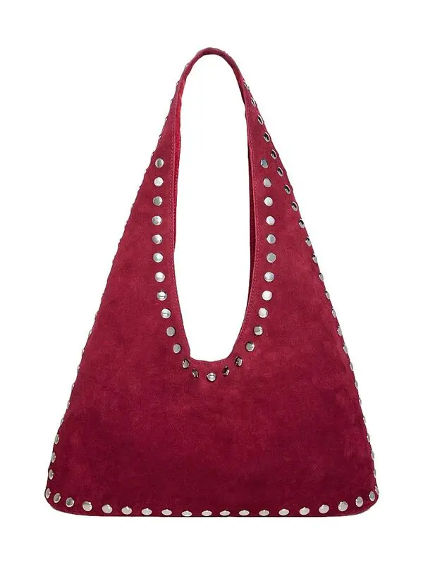 Aqua Studded Suede Hobo Bag - Burgundy