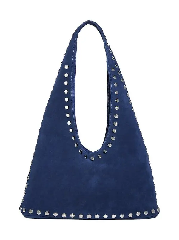 Aqua Studded Suede Hobo Bag - Navy