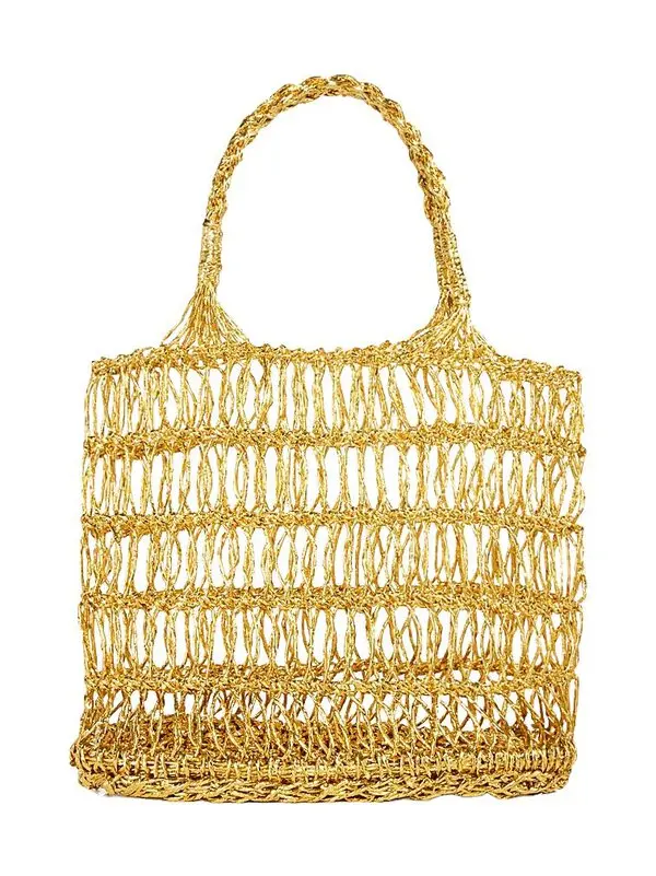 Aqua Woven Metallic Tote - Gold