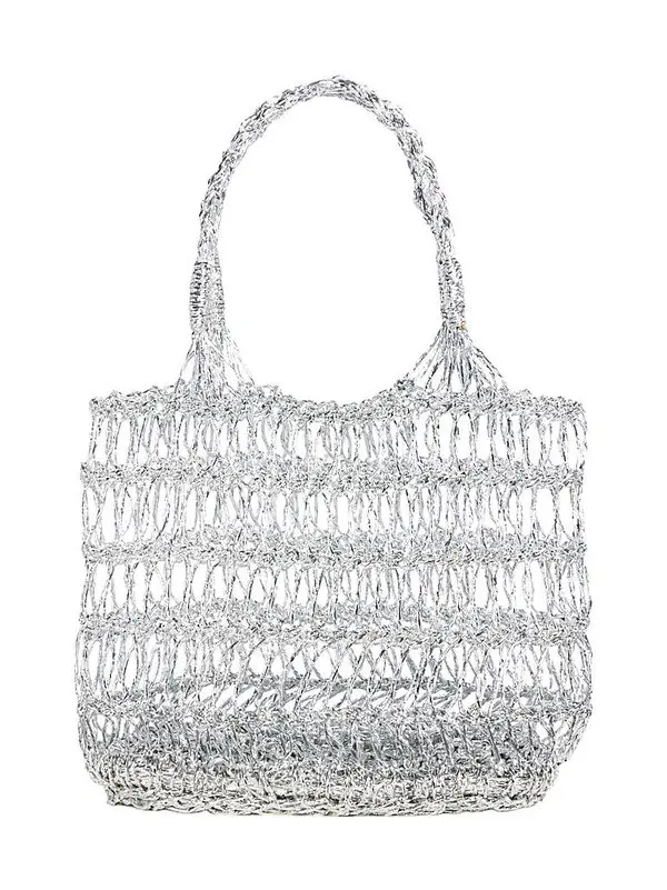 Aqua Woven Metallic Tote - Silver