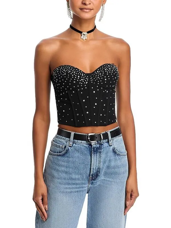 Aqua Crystal Strapless Bustier Top - Black