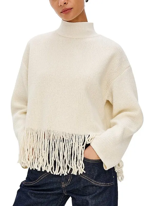 Rails Lise Wool Blend Mock Neck Sweater - Ivory Fringe