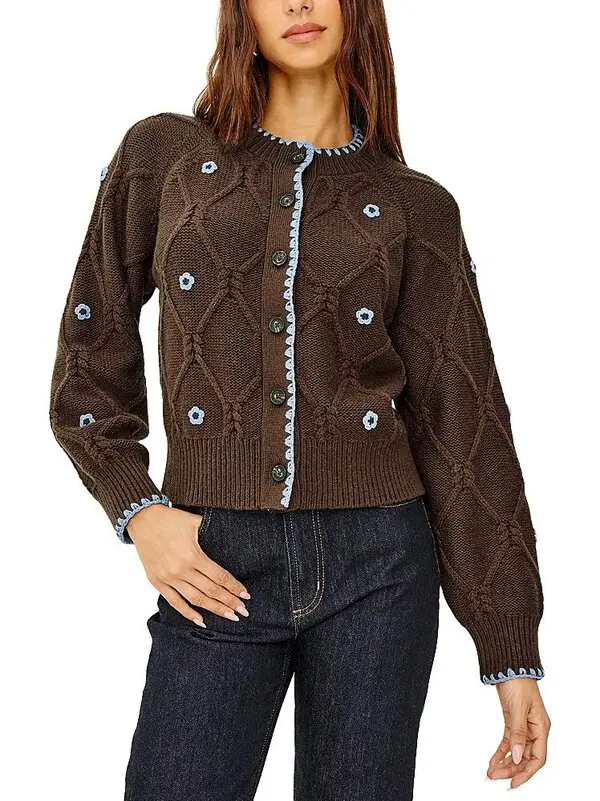 Rails Laurie Crewneck Cable Knit Cardigan Sweater - Walnut Daisy