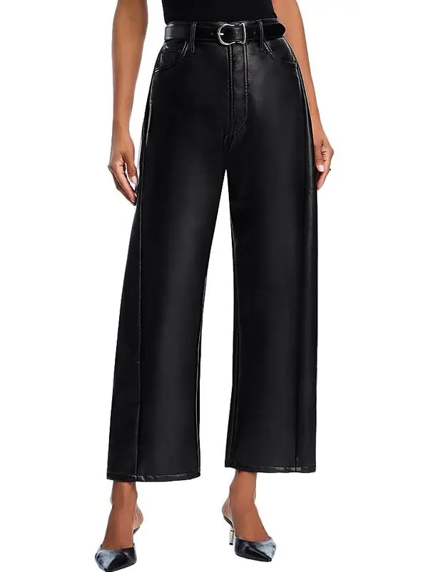 MOTHER The Halfpipe Flood High Rise Leather Jeans - Black Black