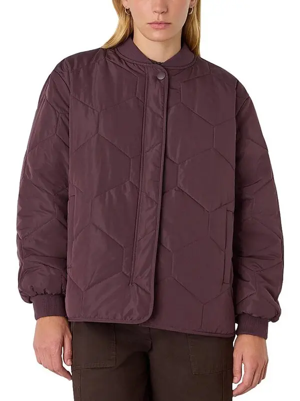 Whistles Ida Short Quilted Coat - Burgundy