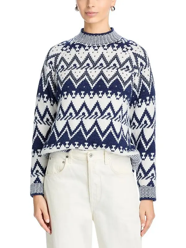 Aqua Fair Isle Studded Sweater - Navy/ivory