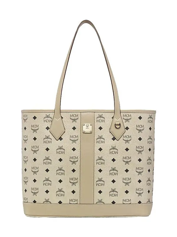 Mcm Liz Medium Visetos Shopper Tote - Beige/blanc