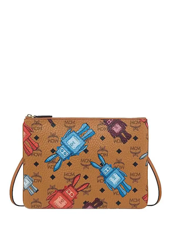 Mcm Aren Visetos Flat Pouch - Cognac