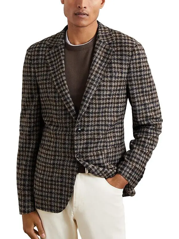 REISS Brazati Dogtooth Check Tailored Fit Blazer - Brown