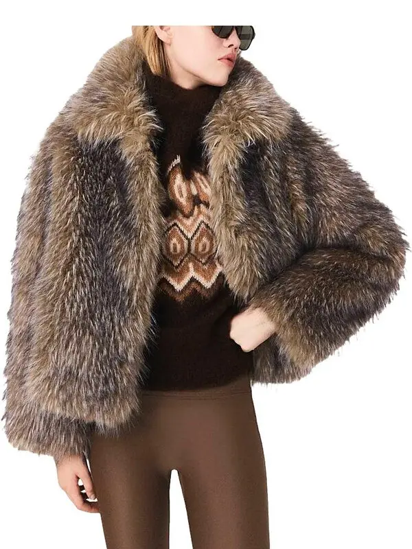 Maje Gastonita Faux Fur Coat - Brown/grey