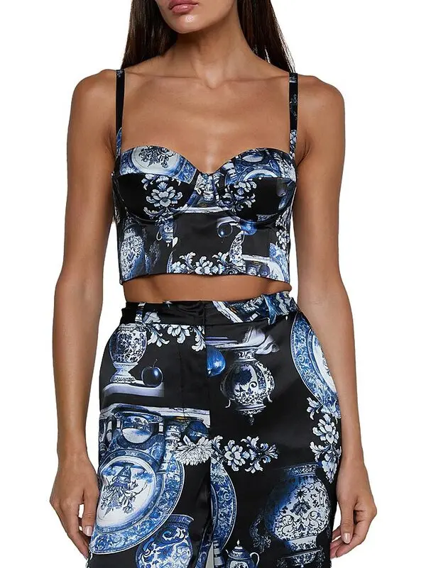 L'Agence Sonya Silk Bralette Top - Black/blue Porcelain