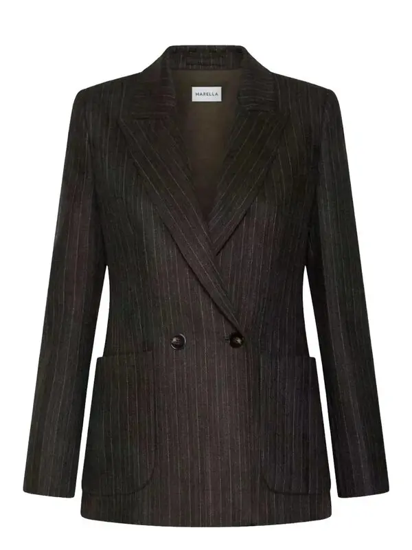 Marella Pinstriped Double-breasted Jacket - Brown