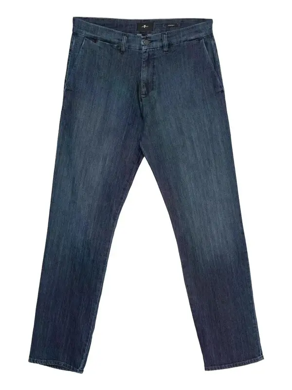 7 For All Mankind Buttoned Straight Leg Jeans - Blue