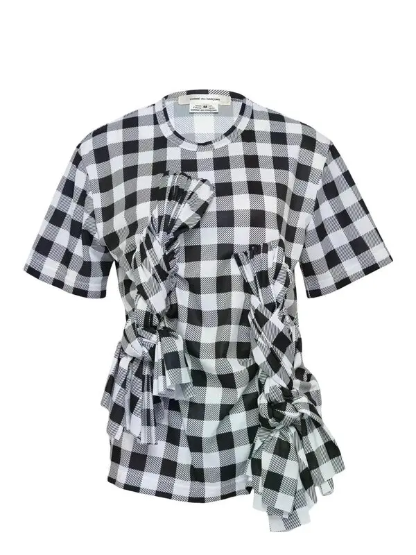 Comme Des Garçons Gingham Ruffle-detail T-shirt - White