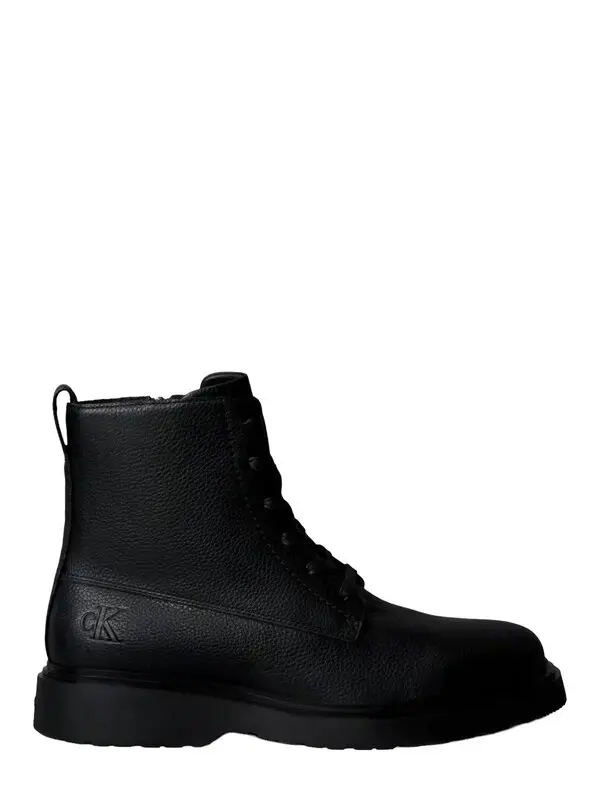 Calvin Klein Logo-detail Leather Boots - Black
