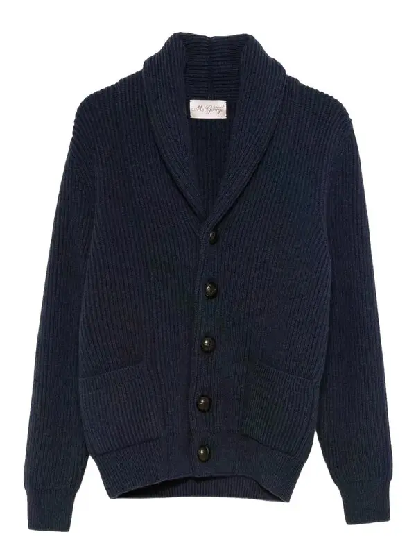MC GEORGE Button Shawl-collar Cardigan - Blue
