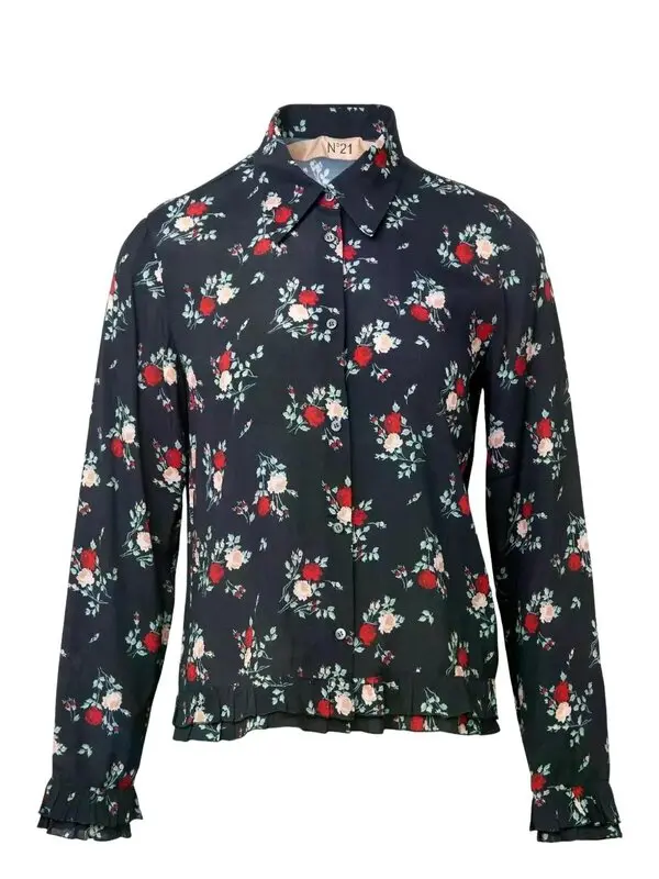 N°21 Long-sleeve Floral Print Blouse - Black