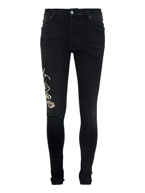 Amiri Dragon-embroidered Jeans - Black