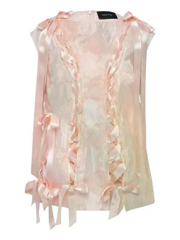 Simone Rocha Ribbon Brocade Unraveling Top - Pink