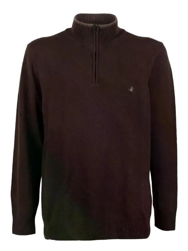 BROOKSFIELD Half-zip Mock-neck Sweater - Brown
