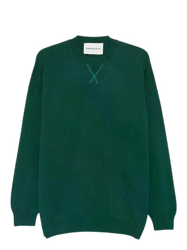 AMARANTO Crew-neck Sweater With Cross-stitch Detail - Green