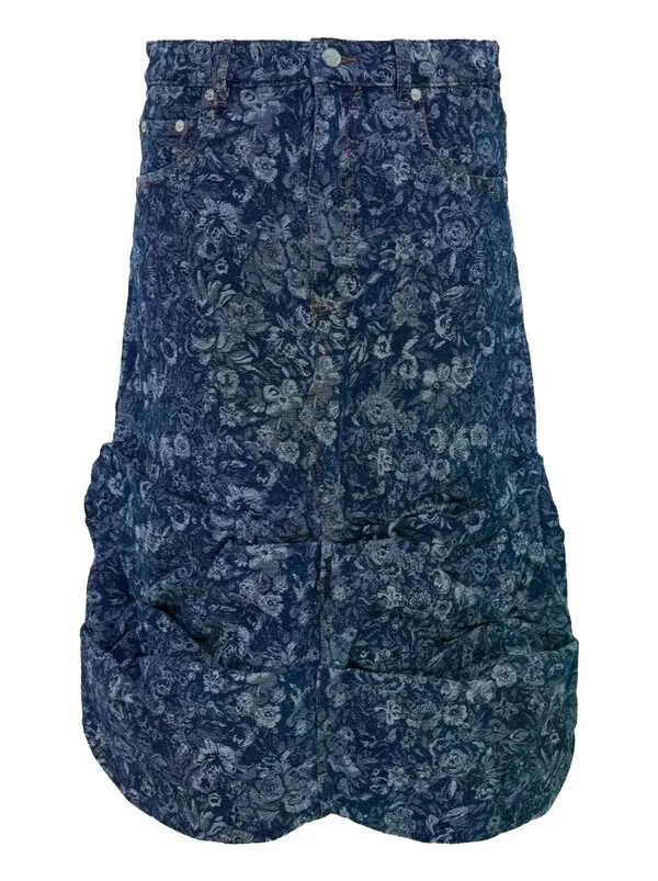 GANNI Tapestry Denim Draped Asymmetric Skirt - Blue