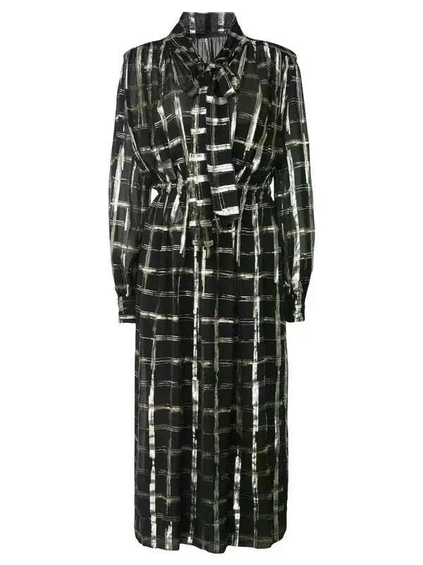 Alberta Ferretti Checked Bow-tie Midi Dress - Black