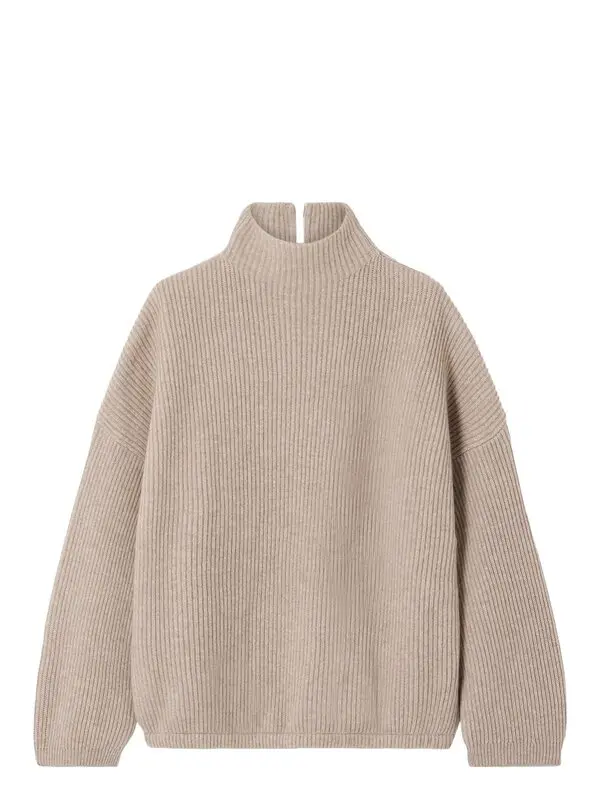 Brunello Cucinelli Bead-embellished Ribbed Cashmere Turtleneck Sweater - Brown