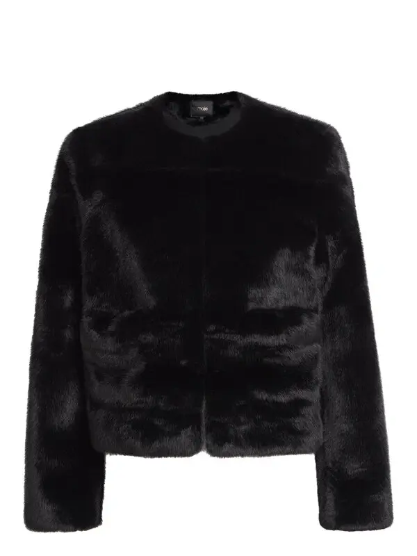 Maje Faux Fur Cropped Jacket - Black