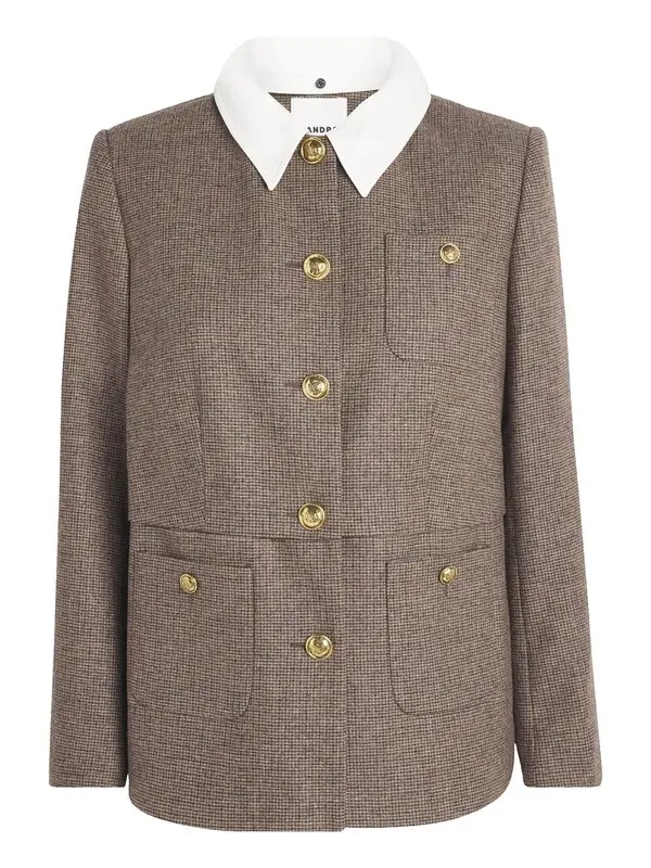 Sandro Houndstooth Jacket With Button Detail - Brown