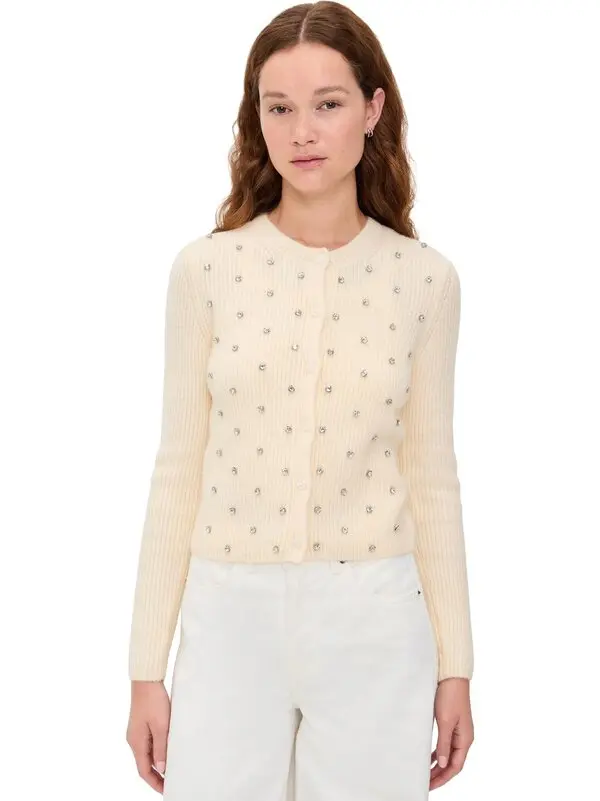 DAZE Embellished Ribbed Knit Cardigan - Ivory