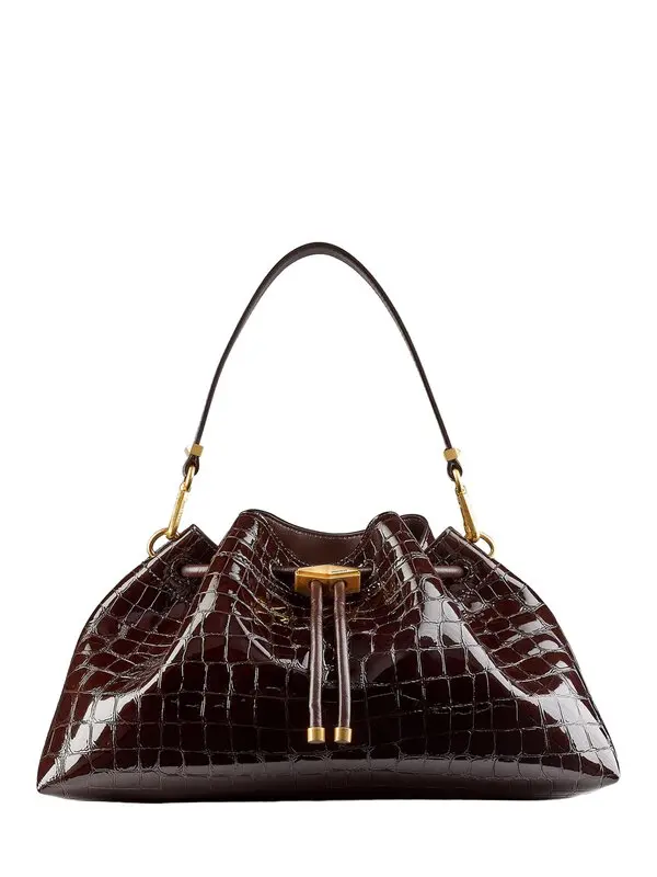 JIMMY CHOO Medium Cinch Leather Shoulder Bag - Brown