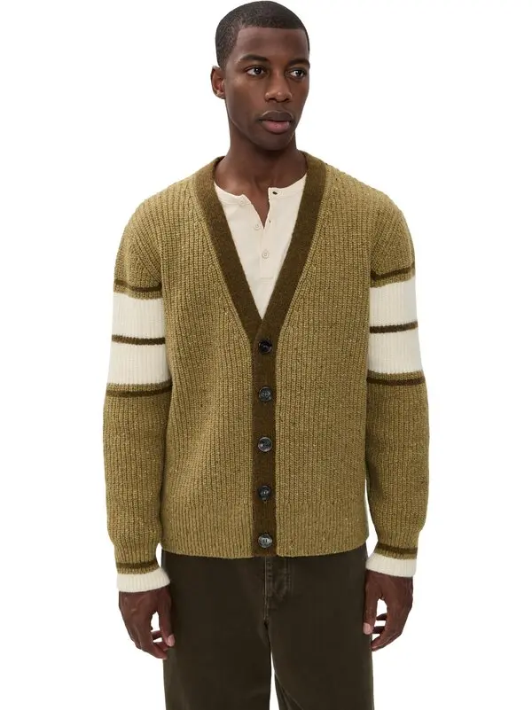 Ami College Wool Ribbed Knit Cardigan - Vert Lichen