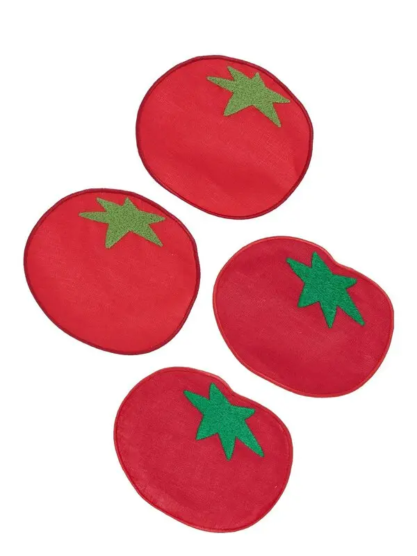 PIECEWORK Tomato Napkins Set Of 4 - Pale Red