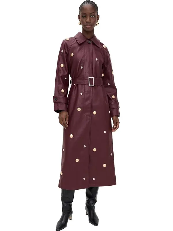 Avec Les Filles Belted Trench Coat With Stud Embellishments - Mulberry