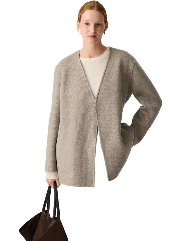 Theory Cardigan Jacket In Double-face Wool Twill - Pewter Melange