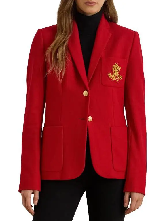 Ralph Lauren Bullion Jacquard Logo Patch Cotton Blend Blazer - Ralph Red