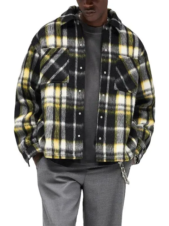 REPRESENT Oversized Plaid Faux Fur Shirt Jacket - Jet Black
