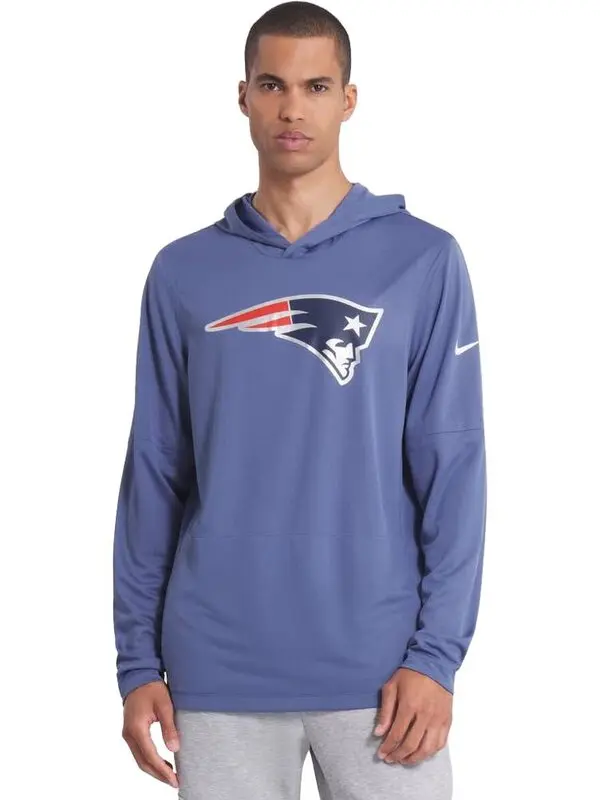 Nike New England Patriots 2025 Rivalries Collection Sideline Dri-fit Long Sleeve Hoodie T-shirt - Blue