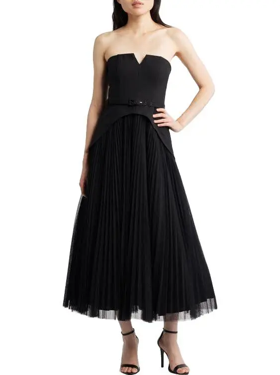 HUTCH Lilibet Strapless Mixed Media Gown - Black
