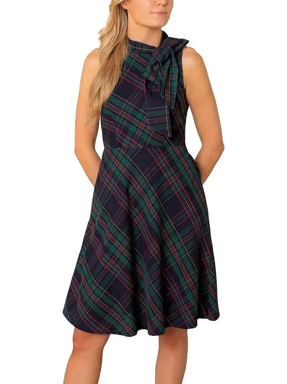 HOPE & HENRY Organic Sleeveless Bow Neck Dress - Scottish Plaid