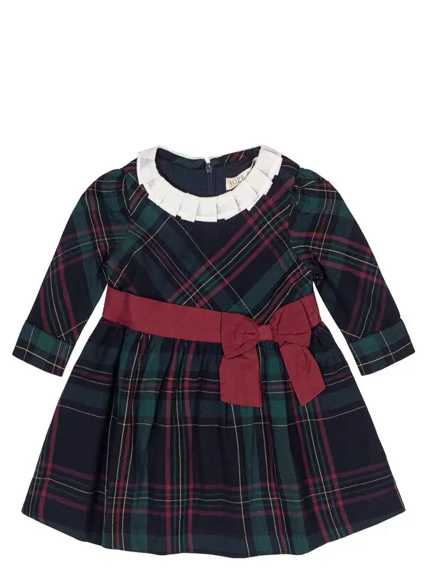 HOPE & HENRY Organic Pleated Collar Dress With Bow - Scottish Plaid