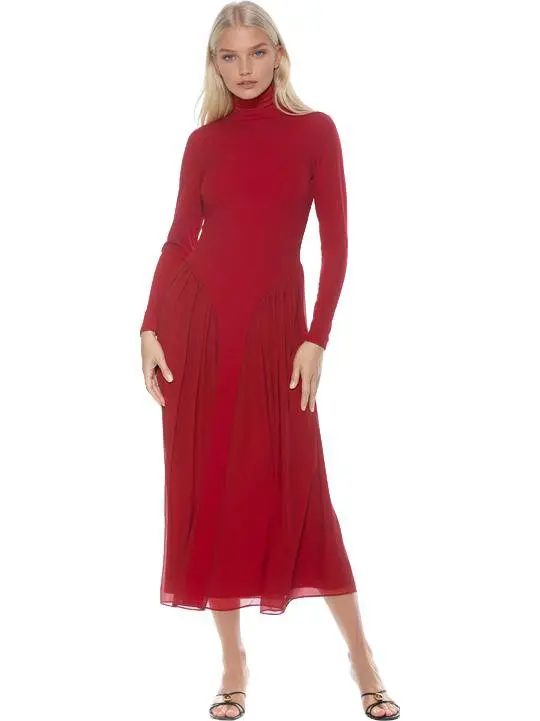 ALEXIA ADMOR Odette Mockneck Midi Dress - Burgundy
