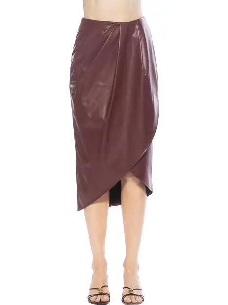ALEXIA ADMOR Kai Vegan Leather Midi Skirt - Burgundy