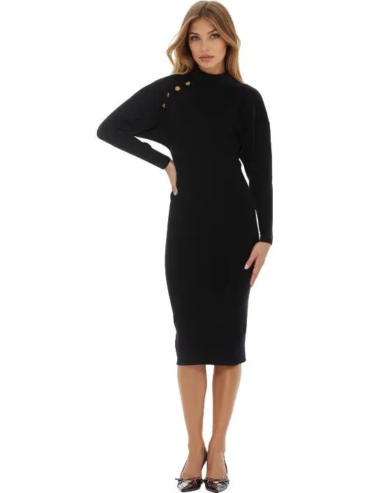 ALEXIA ADMOR Mockneck Dolman Sleeve Midi Knit Dress - Black
