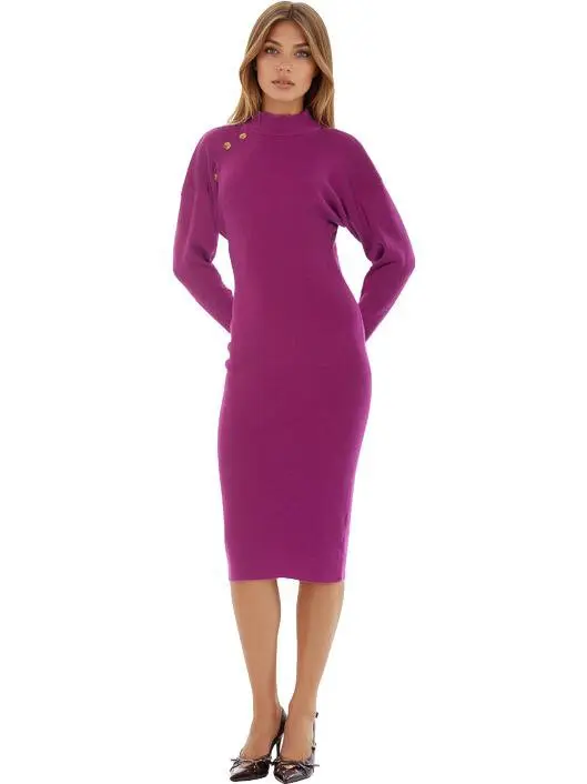 ALEXIA ADMOR Mockneck Dolman Sleeve Midi Knit Dress - Magenta