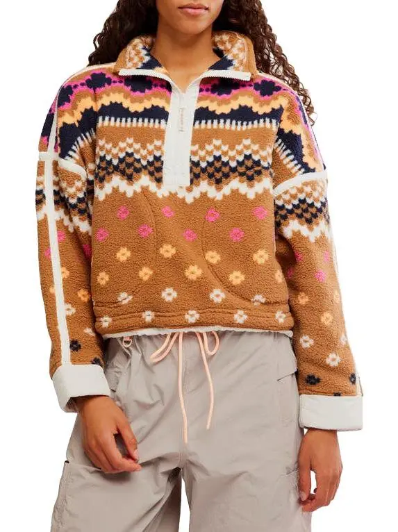 Free People Mountain High Quarter-zip Fleece Top - Isle Knit Twig Combo