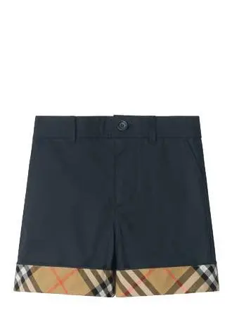 Burberry Check Turn-up Cotton Shorts - Navy