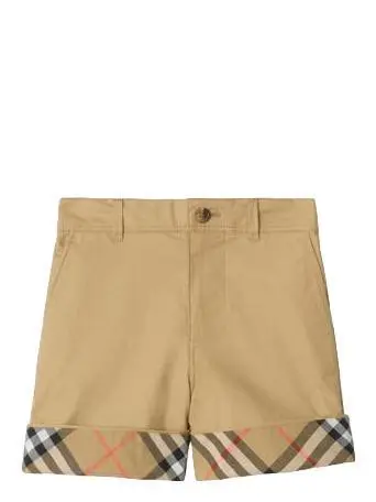 Burberry Check Turn-up Cotton Shorts - Sand Beige