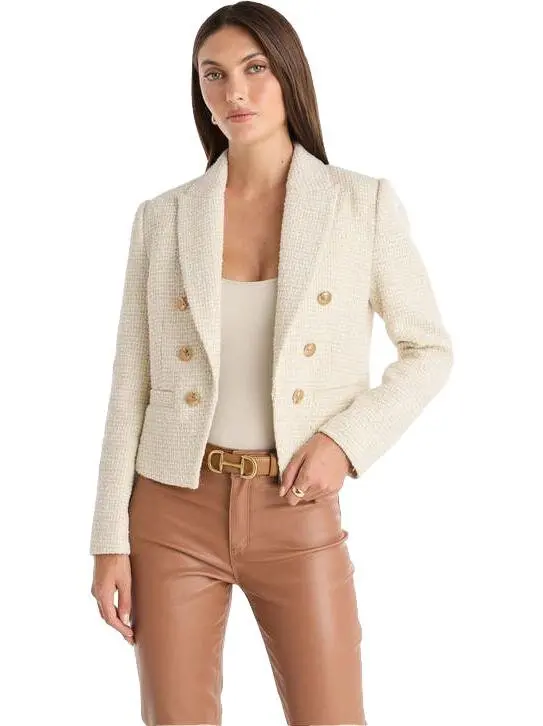 THE NOLI SHOP Gabrielle Tweed Double-breasted Blazer - Beige